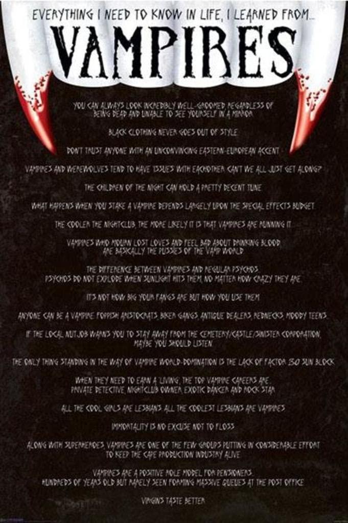 Everything I Learned From Vampires - Humour Poster (24 x 36 inches ...
