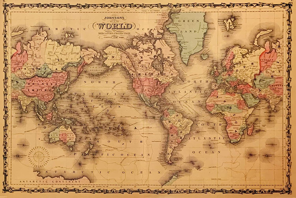 Johnson's Map of the World Poster (24 x 36 inches) – Imaginus Posters