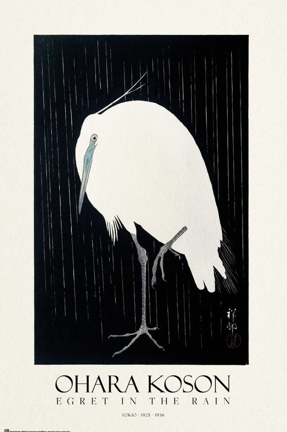 Ohara Koson - Egret in the Rain - Japanese Fine Art Poster (24 x 36 in ...